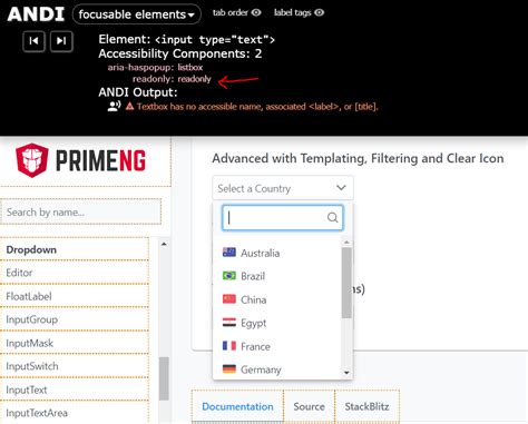 p dropdown attribute set as readonly readonly 508 accessibility · issue