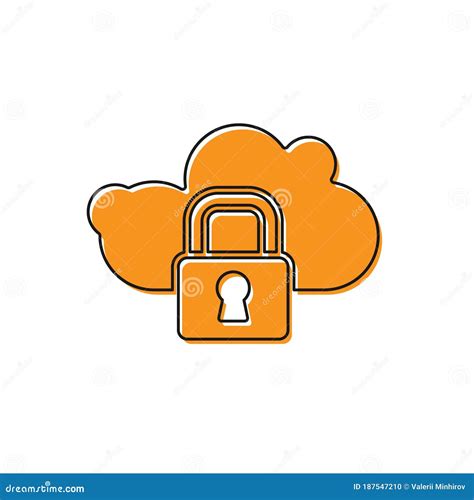 Orange Cloud Computing Lock Icon Isolated On White Background Security Safety Protection