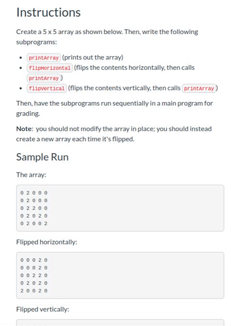 Python How Do I Call My Printarray Function In Both My Fliphorizontal And Flipvertical