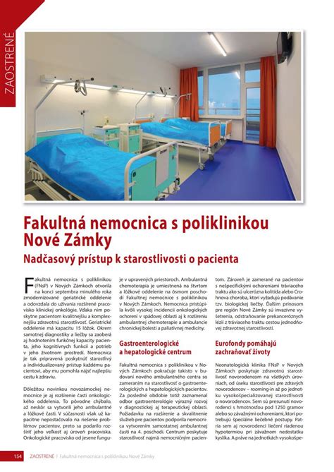 Nadčasový prístup k starostlivosti o pacienta Fakultná nemocnica s poliklinikou Nové Zámky