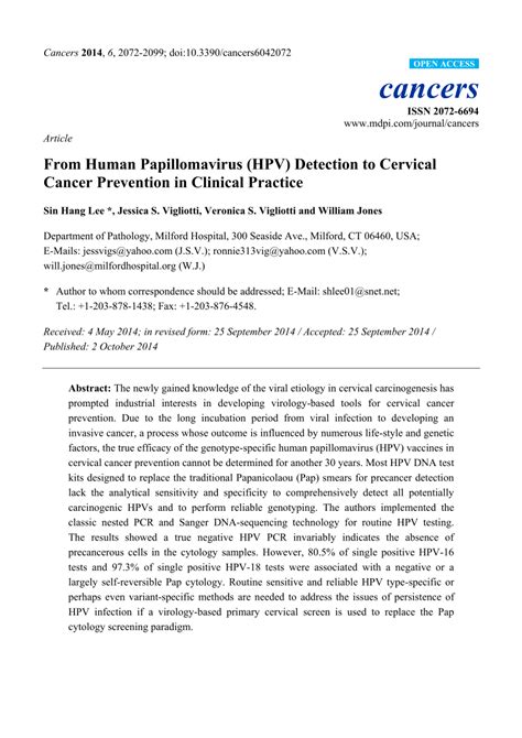 Pdf From Human Papillomavirus Hpv Detection To Cervical Cancer