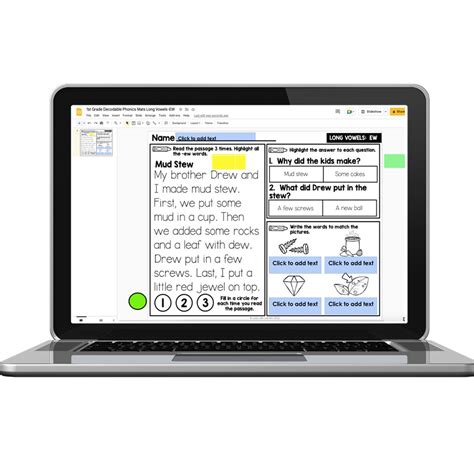 Digital 1st Grade Decodable Phonics Passage Long Vowels Ew Lucky