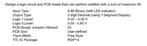 Design A Logic Circuit And PCB Model Than Can Perform Chegg Com
