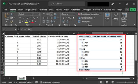 Excel 如何在数据透视表中将数据按半小时或15分钟分组极客笔记
