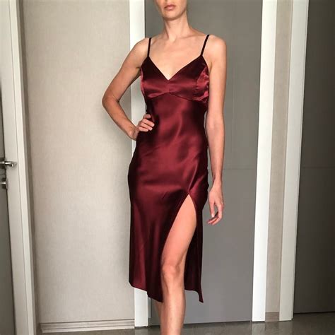 Dark Red Silk Long Dress Etsy