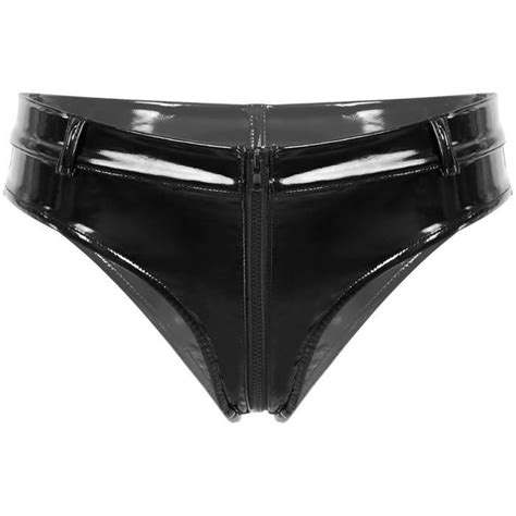 Iixpin Femme Slip Sexy Ouvert Entrejambe Cuir Verni String Zippé