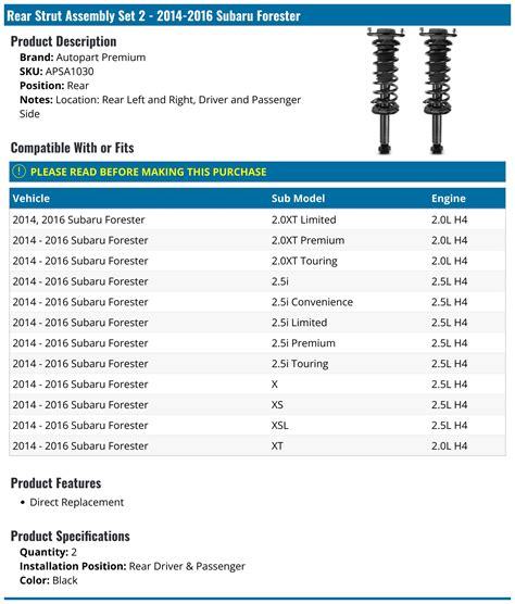 2014 2016 Subaru Forester Strut Assembly Autopart Premium Apsa1030