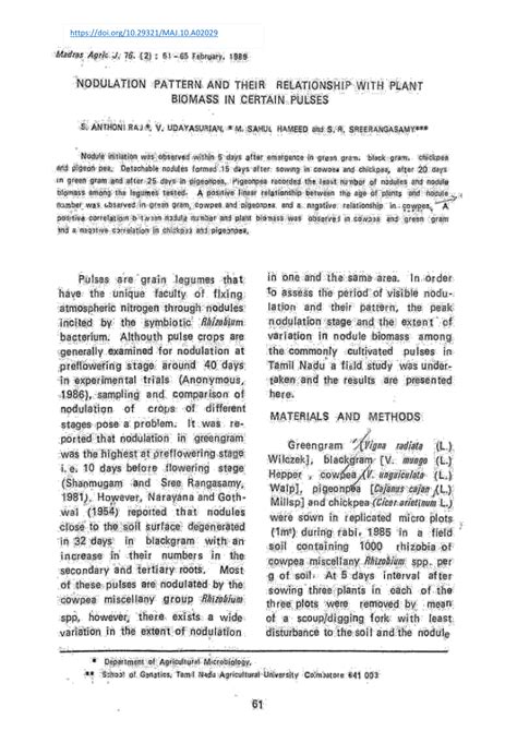 Pdf Nodulation Pattern And Their Relationship With Plant Biomass In