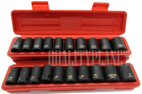 20pc 12 Drive Shallow Impact Socket Set Cr V Sockets Metric And Sae W