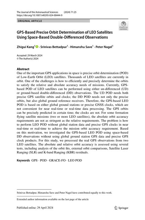 pdf gps based precise orbit determination of leo satellites using