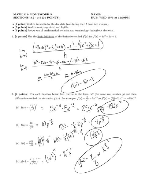 Calc 1 Sections 32 35 Problems Math 111 Homework 5 Name Sections