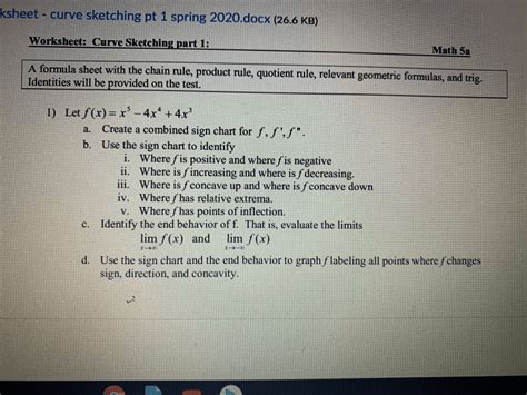 Curve Sketching Worksheet Curve Sketching Derivatives Lesson Plans