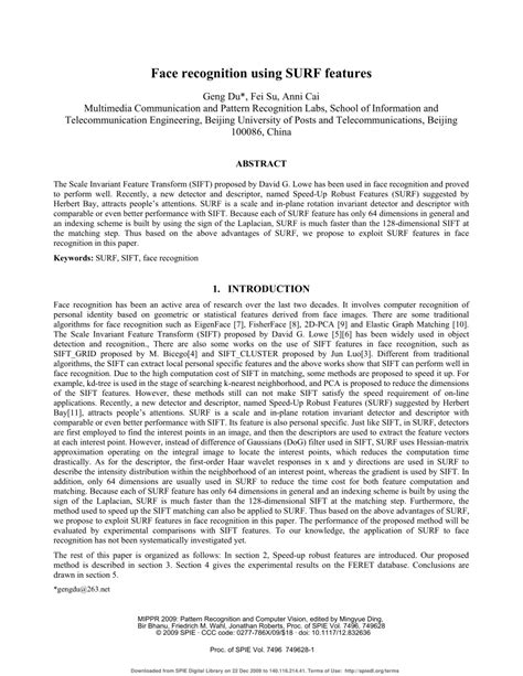 Pdf Face Recognition Using Surf Features