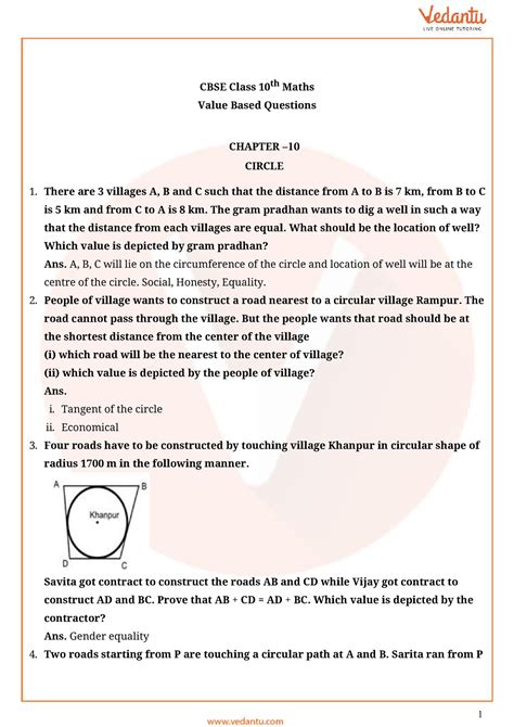Important Questions For Cbse Class 10 Maths Chapter 10 Cbse Class