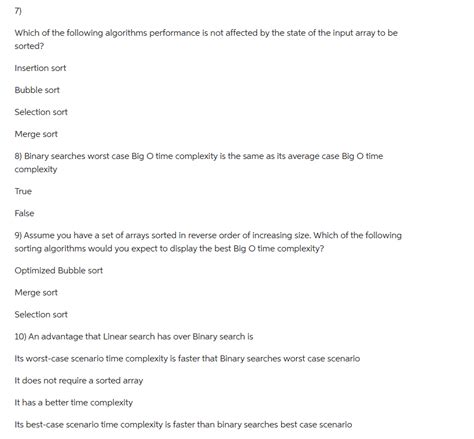 Solved 7 Which Of The Following Algorithms Performance Is