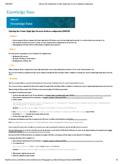 vmware kb updating the vcenter single sign on server database configuration pdf microsoft