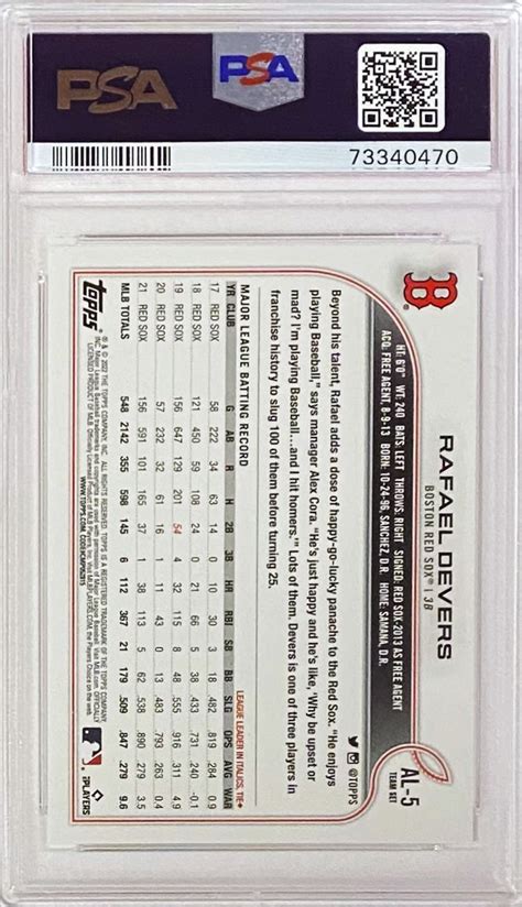 Rafael Devers 2022 Topps Boston Red Sox Baseball Team Set Graded Card