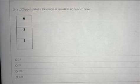 Solved On A P200 Pipette What Is The Volume In Microliters Chegg