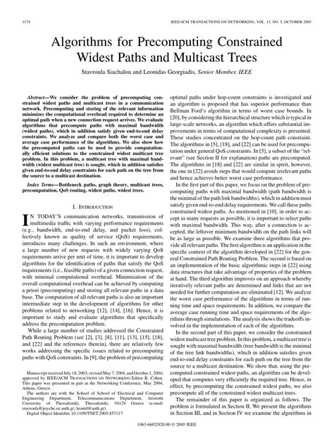 Pdf Algorithms For Precomputing Constrained Widest Paths And Multicast Trees