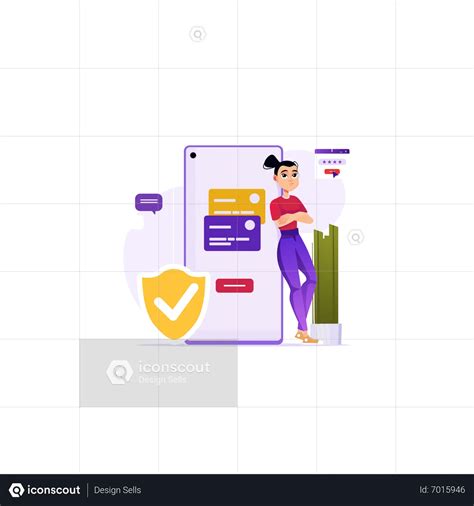 Woman Using Secure Mobile Banking Animated Illustration Download In