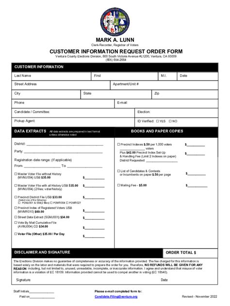 Fillable Online Recorder Countyofventura Customer Information Request