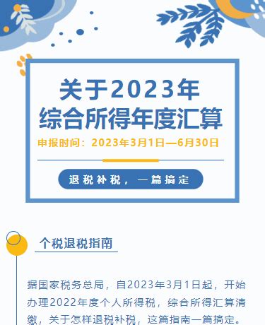 个税申报指南退税教程蓝色简约个税退税税务知识通知公告涉税业务汇算清缴申报方式 公众号模板 135平台