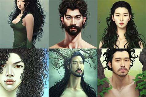 Illustration Of A Handsome Man With Long Black Curly Hair Ta