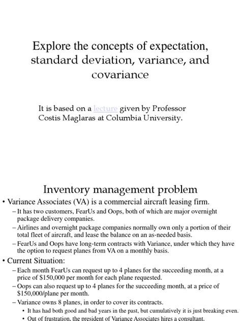 explore the concepts of expectation standard deviation variance and