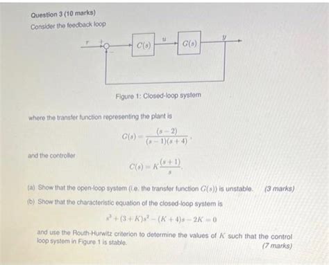 Solved Question 3 10 Marks Consider The Feedback Loop U