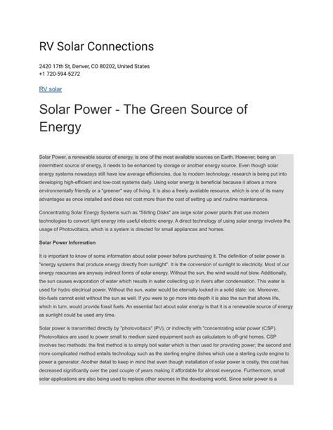 Ppt Rv Solar Connections Powerpoint Presentation Free Download Id