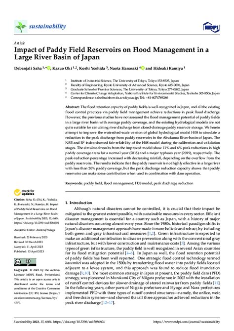 Pdf Impact Of Paddy Field Reservoirs On Flood Management In A Large River Basin Of Japan