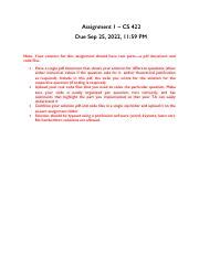 Assignment1 CS422 Pdf Assignment 1 CS 422 Due Sep 25 2022 11 59 PM