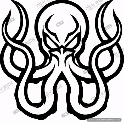 Ai创作图章鱼触手logo Octopus标志 章鱼吉祥物 线条章鱼 章鱼触须 章鱼怪logo 怪兽衔环 克苏鲁 章鱼设计 深海章鱼 天蝎吉祥
