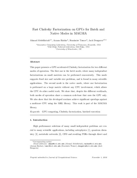 Pdf Fast Cholesky Factorization On Gpus For Batch And Native Modes In