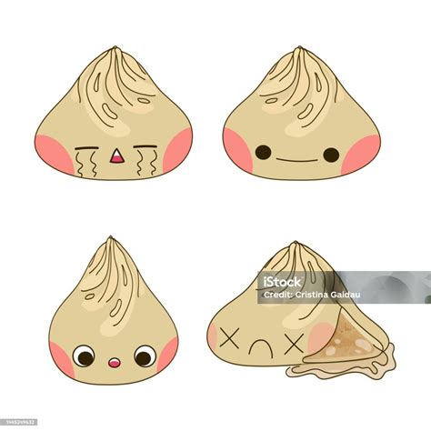 샤오 롱 바오 교자식만두 문자 벡터 일러스트 레이 션의 세트 Baozi에 대한 스톡 벡터 아트 및 기타 이미지 Baozi