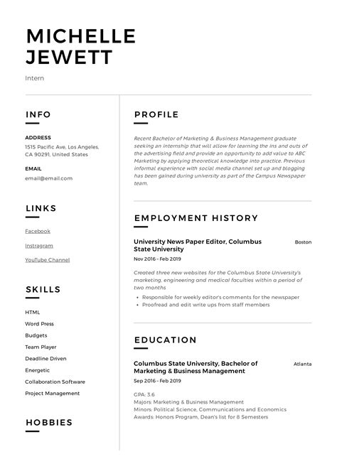 resume internship experience