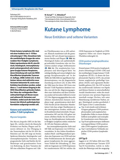 Pdf Cutaneous Lymphomas New Entities And Rare Variants