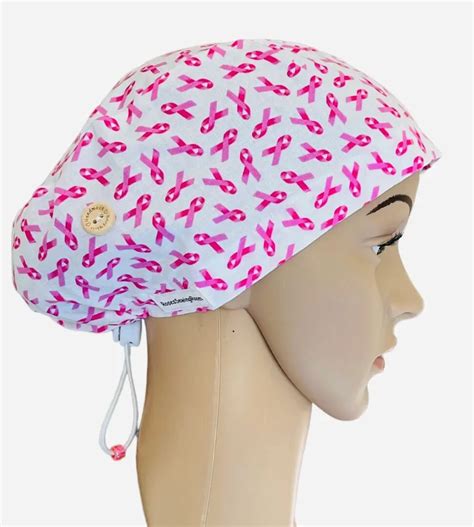 Breast Cancer Pink Ribbon Scrub Cap Roses Sewing Room