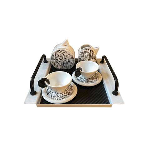 Vintage Metal Tray And Tea Service Set 1980s Deesup