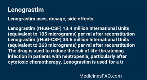 Lenograstim Uses Dosage Side Effects Food Interaction And Faq