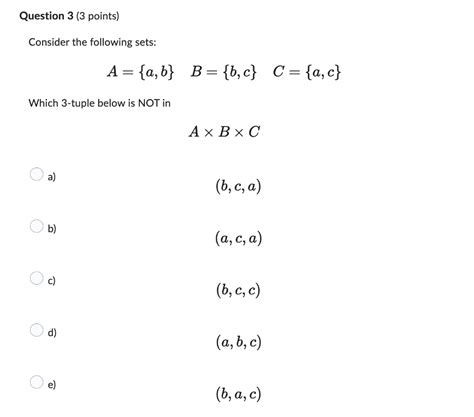 Solved Consider The Following Sets A A B B B C C A C Chegg