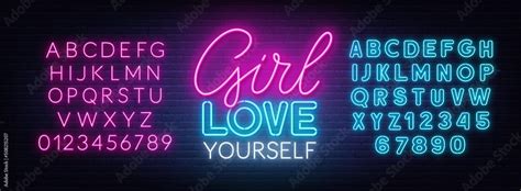 Girl Love Yourself Neon Quote On A Brick Wall Stock Vector Adobe Stock