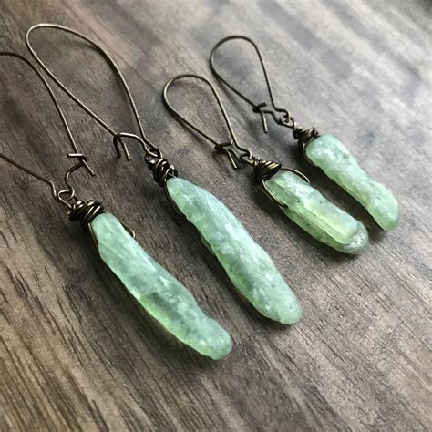 Karma Green Kyanite Earrings Raw Stone Earring Kyanite Earrings