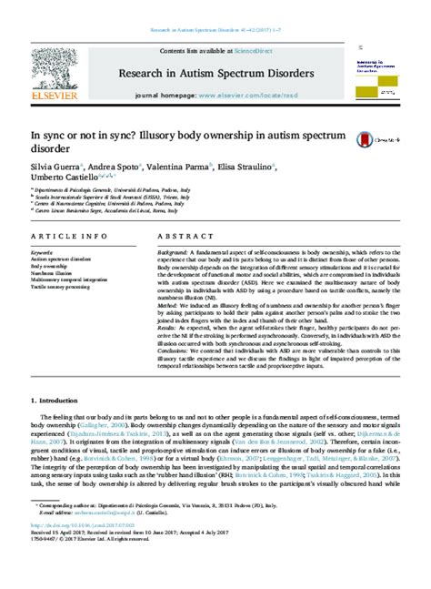 Pdf In Sync Or Not In Sync Illusory Body Ownership In Autism