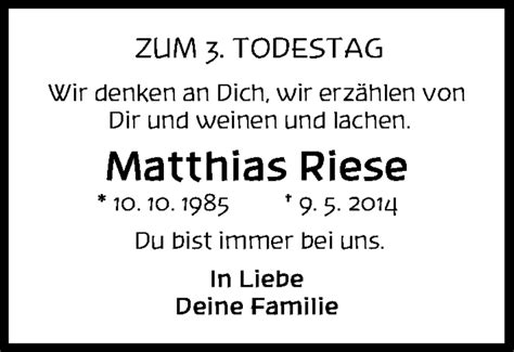 Traueranzeigen Von Matthias Riese Trauernnde