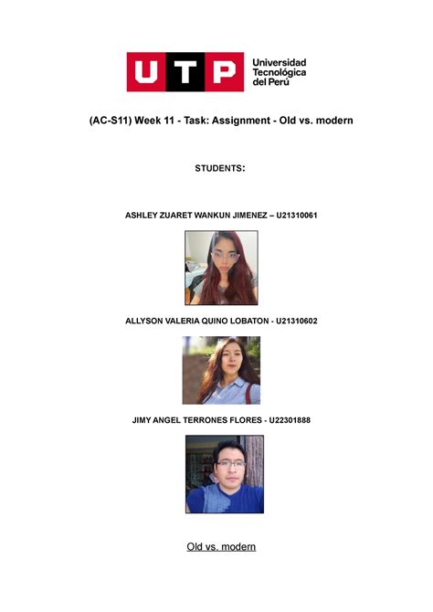 AC S11 Week 11 Task Assignment Old Vs Modern Modern BabeS ASHLEY ZUARET WANKUN
