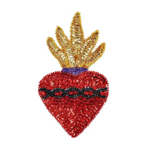 Sacred Heart Sequin Patch Mexicain Exvoto Bead Applique Casa Frida