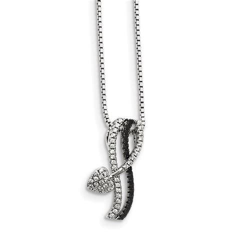 Sterling Silver Brilliant Embers Rhodium Plated Black Spinel Cz Heart