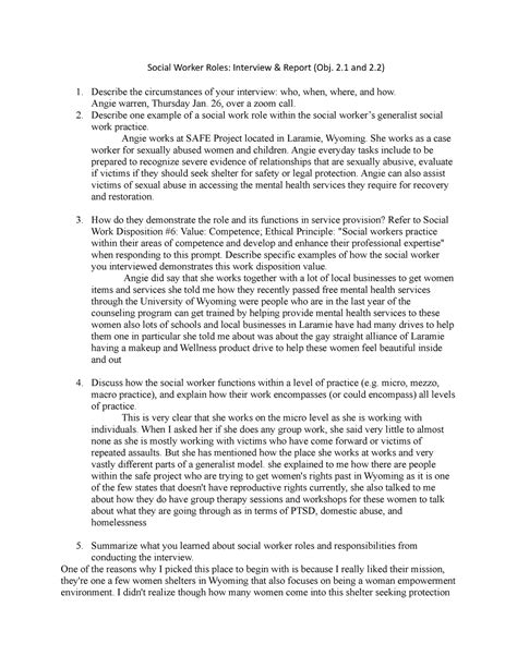 Social Worker Interview Social Worker Roles Interview And Report Obj
