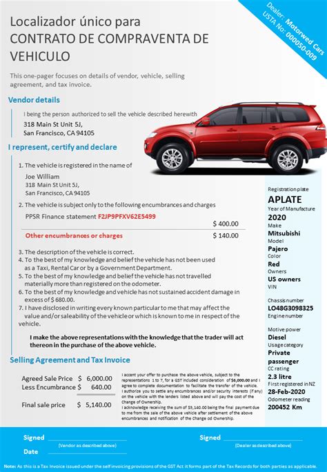 Las 5 Mejores Plantillas De Acuerdos De Venta De Vehículos Con Muestras